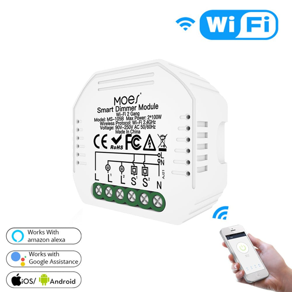 WiFi 2 Gang Dimmer Switch Module DIY Smart Light LED Dimmable ...