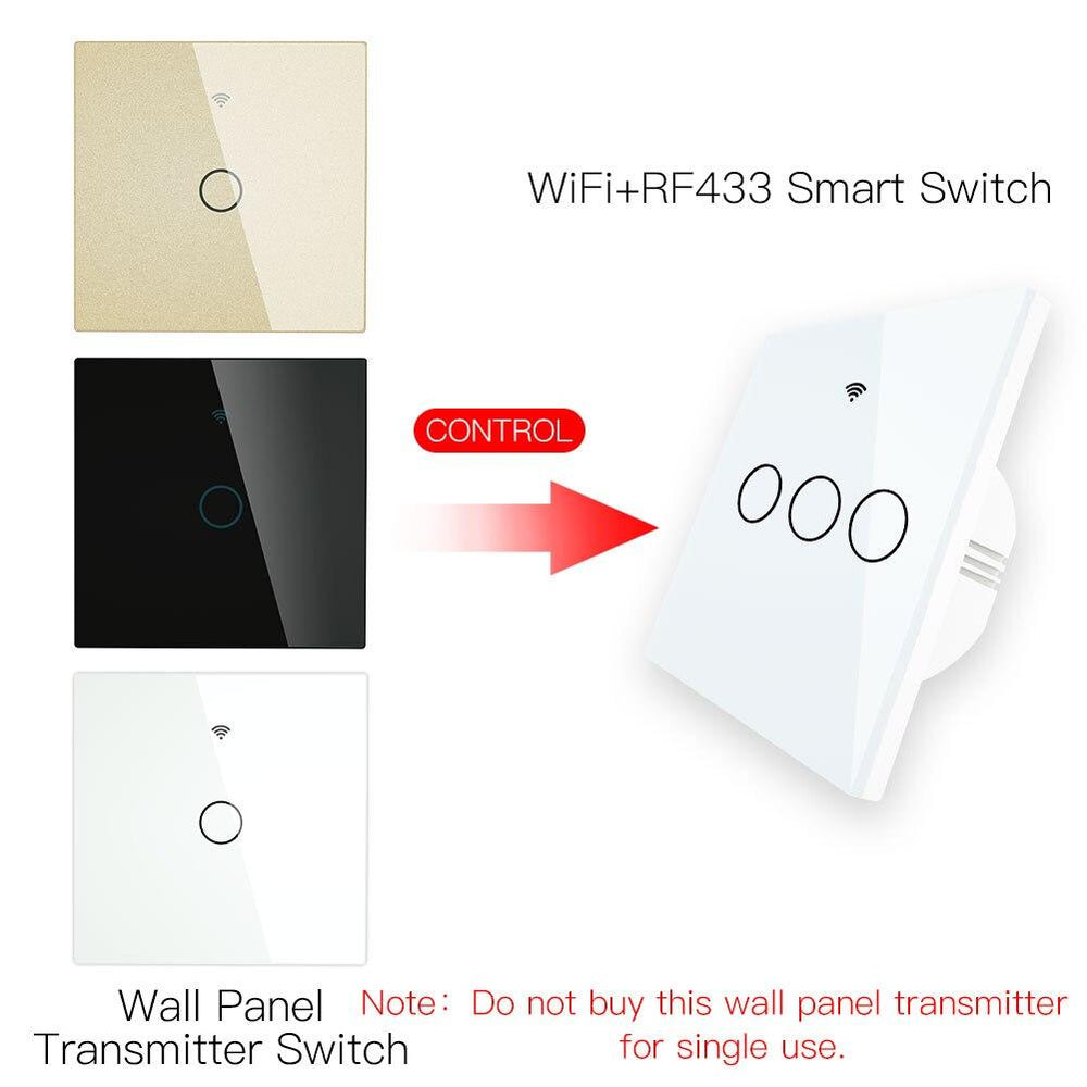 RF433 Smart Wirelesss Wall Glass Panel Transmitter Touch Switch Multi ...