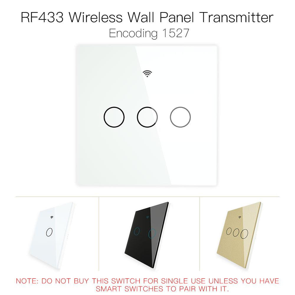 RF433 Smart Wirelesss Wall Glass Panel Transmitter Touch Switch Multi ...