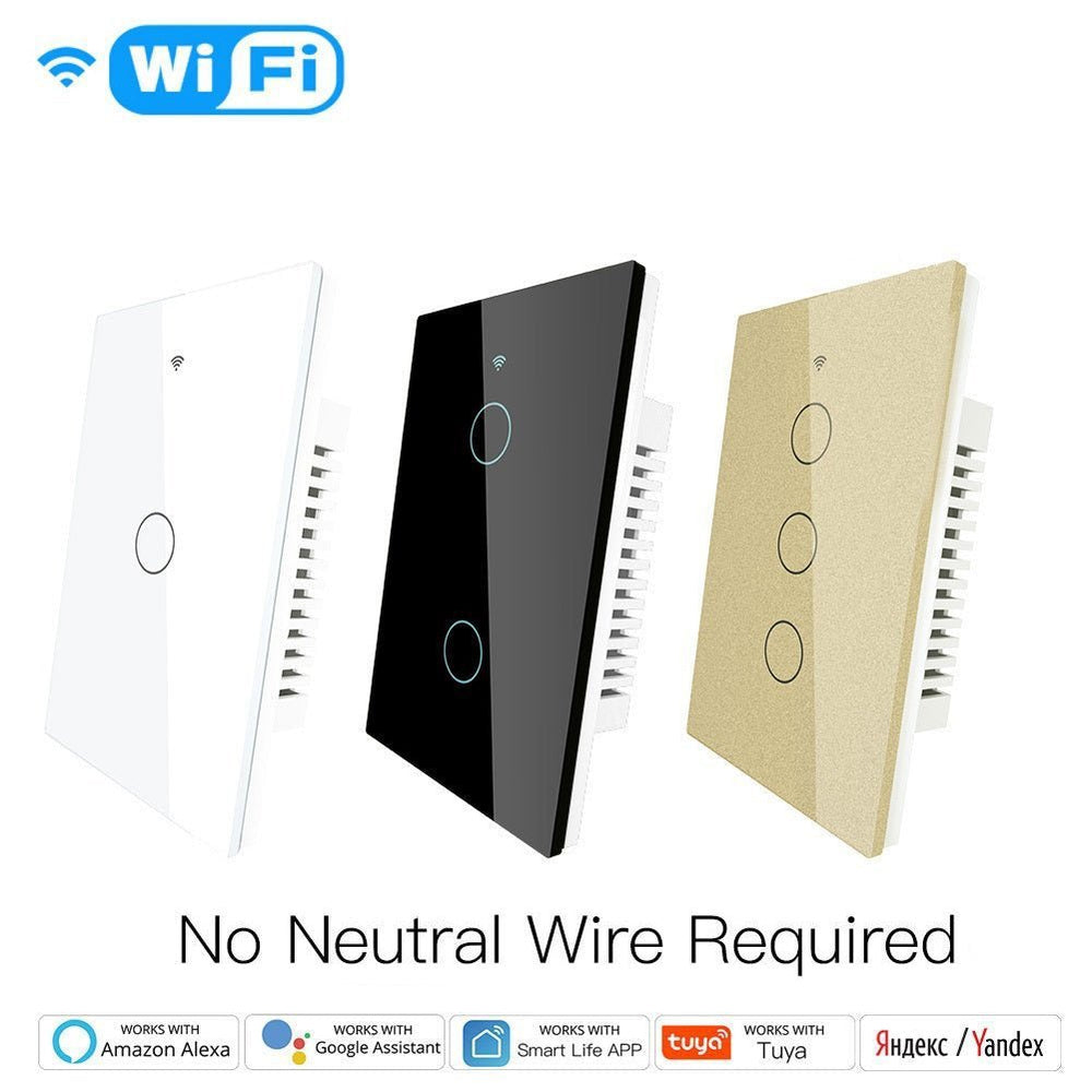 WiFi RF433 Smart Light Wall Touch Switch Single Pole No Neutral 95-130V ...